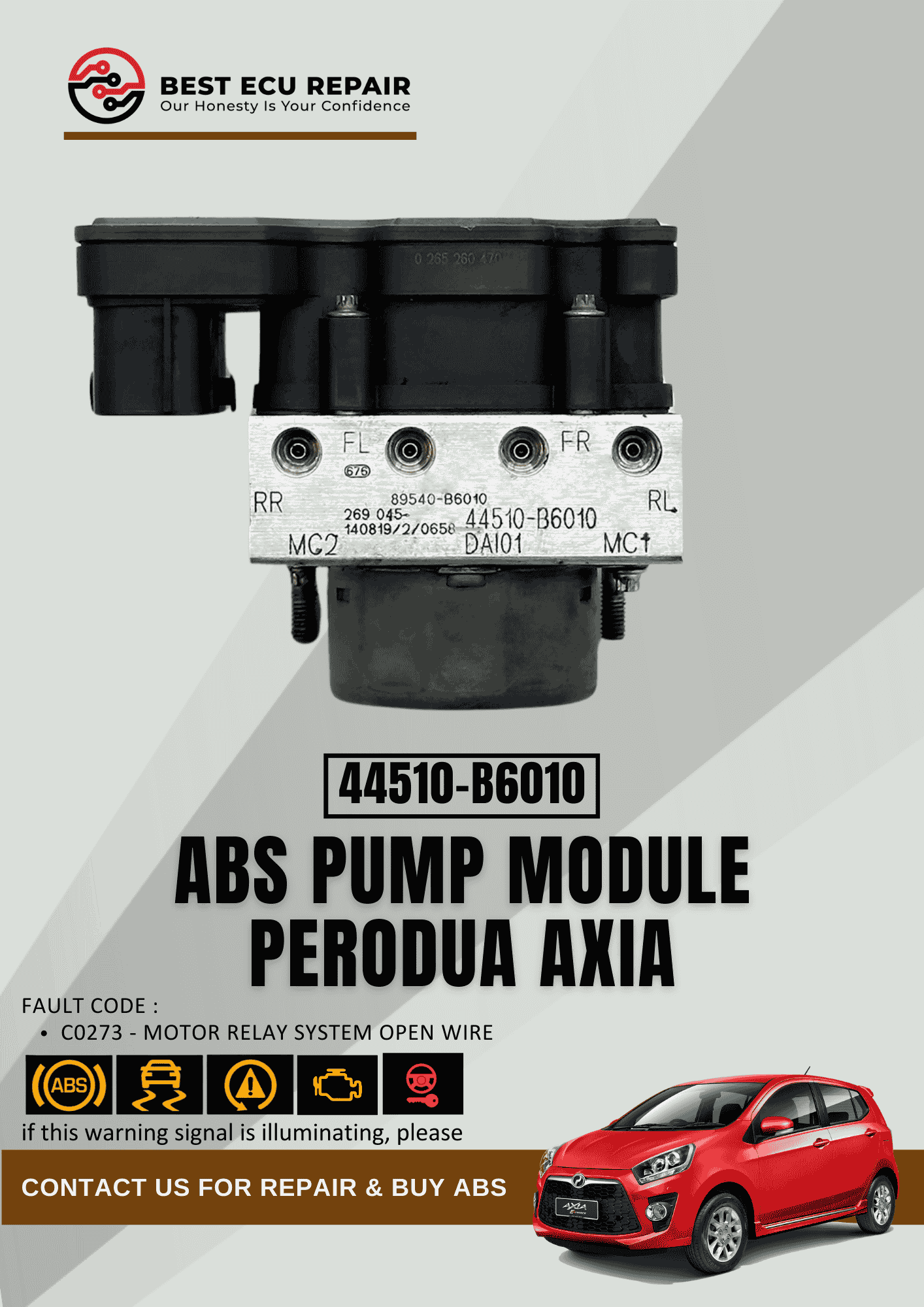 ABS Pump Module Perodua Axia (44510-B6010) – Best ECU Repair